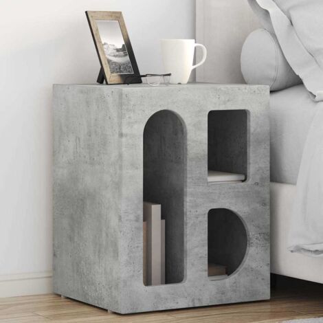 Table de nuit design industriel gris béton 40 cm en bois d'ingénierie ...