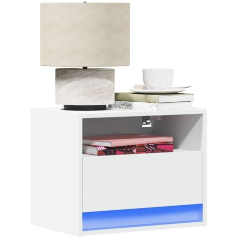 vidaXL Rangement mur - Tables de chevet murales avec lumières LED 2 pcs ...