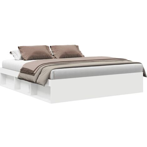 Cadre de lit de couple blanc 200x200 cm bois d'ingénierie chambre ...