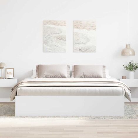 Cadre de lit de couple blanc 200x200 cm bois d'ingénierie chambre ...