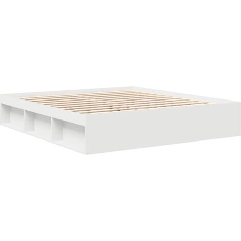 Cadre de lit de couple blanc 200x200 cm bois d'ingénierie chambre ...