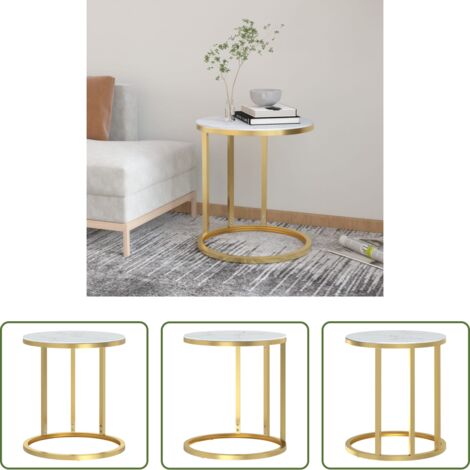 Petite table basse de salon dorée plateau effet marbre blanc 45cm ...