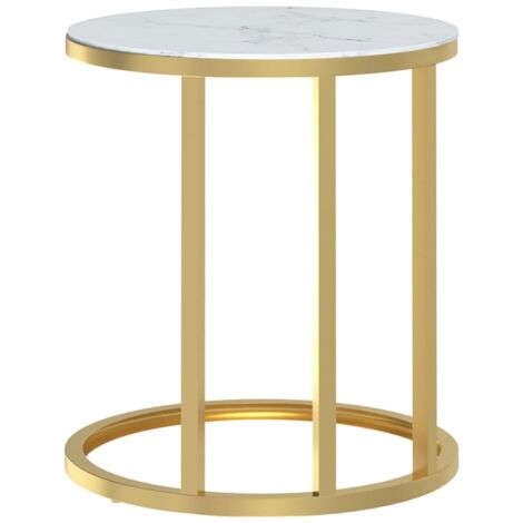 Petite table basse de salon dorée plateau effet marbre blanc 45cm ...
