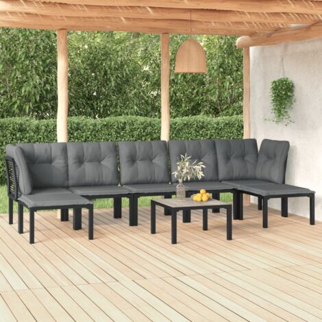 Chaise d'angle salon de jardin 8 pcs résine tressée noire et grise ...