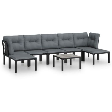 Chaise d'angle salon de jardin 8 pcs résine tressée noire et grise ...