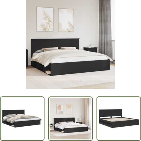 Cadre de lit king size 200 x 200 cm bois de pin massif coloris noir ...