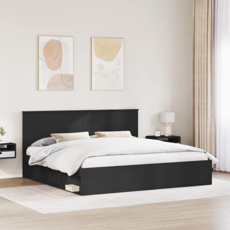 Cadre de lit king size 200 x 200 cm bois de pin massif coloris noir ...