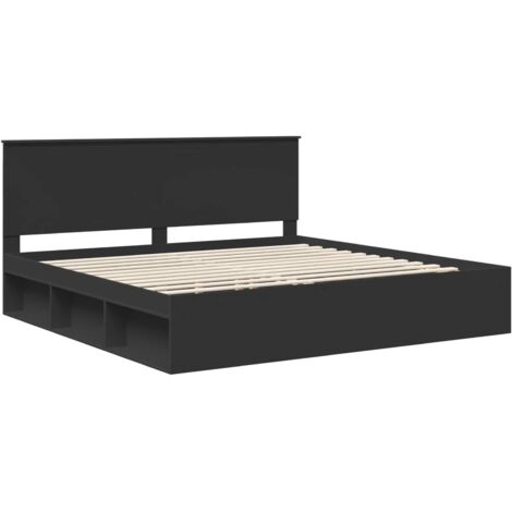 Cadre de lit king size 200 x 200 cm bois de pin massif coloris noir ...