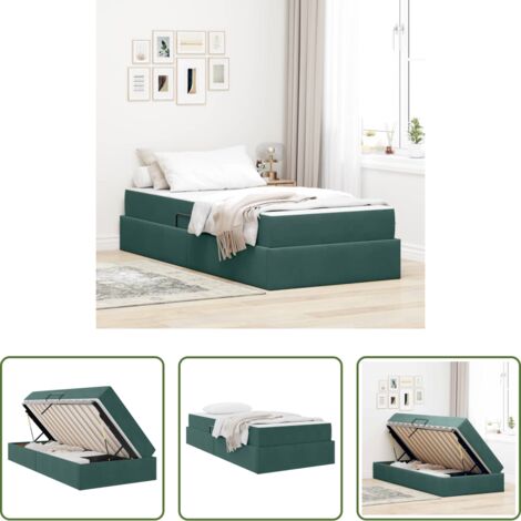 Lit coffre 1 place avec matelas velours vert forêt design 90x200 cm ...