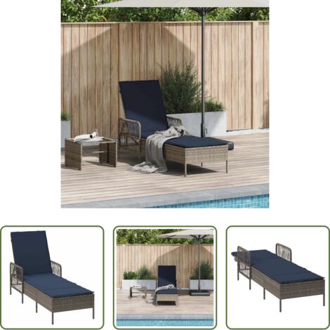 Transat extérieur - Transat Gris et bleu marine 55 x 200 x 92 cm polyrotin