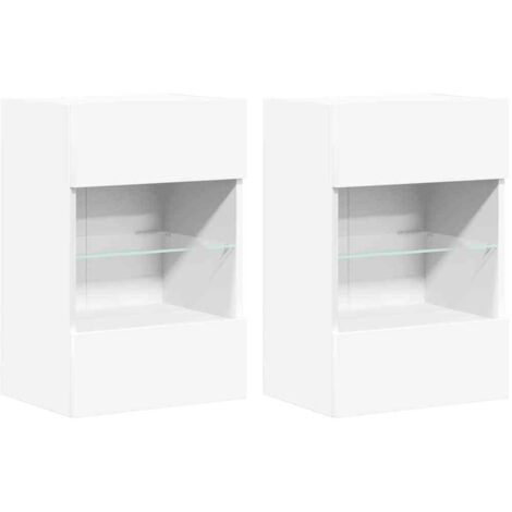 Meuble TV suspendu avec LED étagère murale blanche salon lot de 2 ...