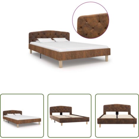 Lit une place et demi marron effet daim 120x200 cm cadre robuste Cosy ...
