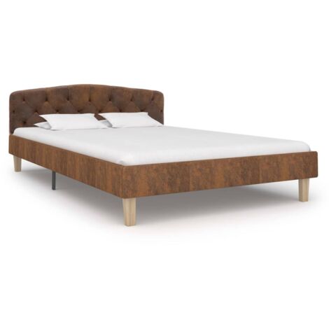 Lit une place et demi marron effet daim 120x200 cm cadre robuste Cosy ...