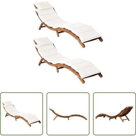 Chaise longue en bois d'acacia pliable et grand confort blanc crème 2x ...