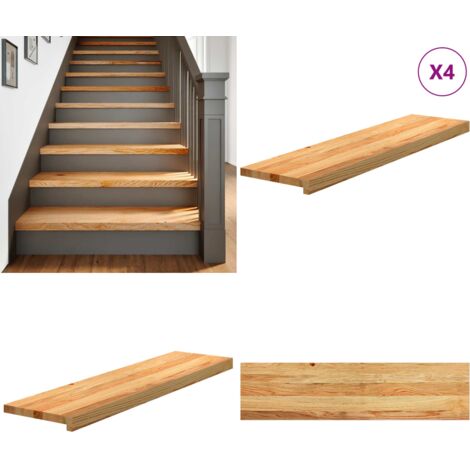 Marches d'escalier 4 pcs marron clair 100x25x2 cm chêne massif - Bois ...