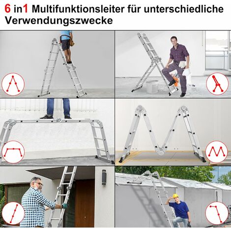 6 in 1 Mehrzweckleiter Aluminum Gelenkleiter Leiter Klappleiter ...