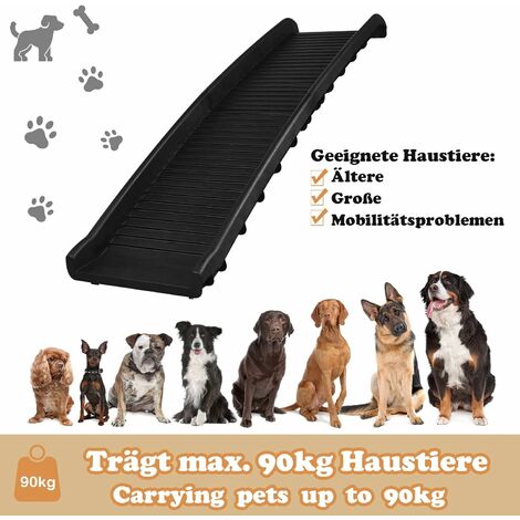 Hunderampe Auto Klappbar Hundetreppe Kunststoff Haustierrampe 156 x 40cm, Anti-Rutsch ...