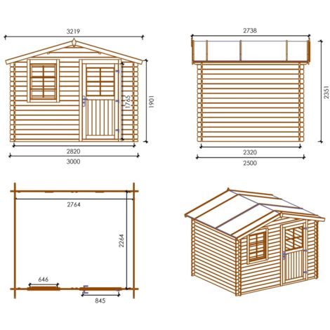 Casetta da giardino in legno con veranda e tettoia - 16.50m2 - 3.00x2.50m - 28mm - colore ...
