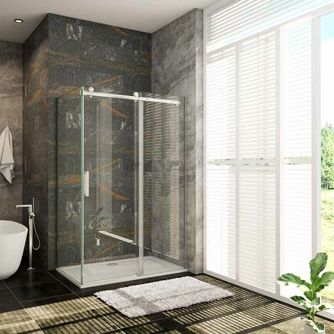 Schiebetür 8mm NANO ESG Nischentür mit Seitenwand 100x70x195cm Echtglas ...
