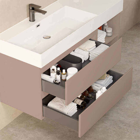 Mobile bagno sospeso 120 cm Rosa Retro Lavabo a Sinistra in Resina ...
