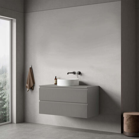 Mobile bagno sospeso cannettato 100 cm Grigio Londra per Lavabo d ...