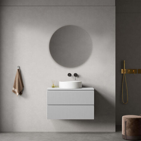 Mobile bagno sospeso cannettato 80 cm Bianco Opaco per Lavabo d ...