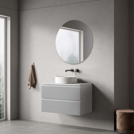 Mobile bagno sospeso cannettato 80 cm Bianco Opaco per Lavabo d ...