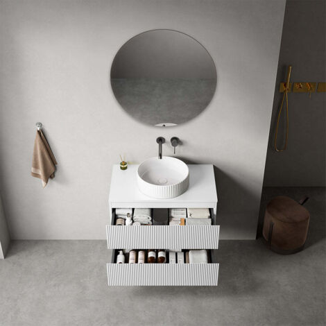 Mobile bagno sospeso cannettato 80 cm Bianco Opaco per Lavabo d ...