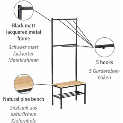 WENKO Appendiabiti Geo, appendiabiti con panca in legno di pino ...