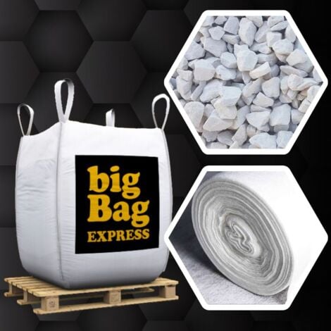 Pack Gravier Calcaire SUPER Blanc + Géotextile = 1 Big Bag de Gravier Ø 6/14 mm (≃ 20M² ...