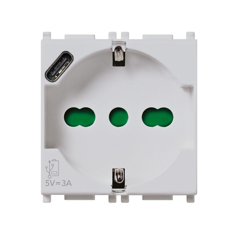 Prise Universelle 2P+T 16A + Usb C Argent VIMAR 14210.USB.SL
