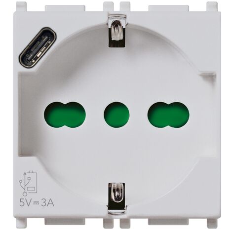 Prise Universelle 2P+T 16A + Usb C Argent VIMAR 14210.USB.SL