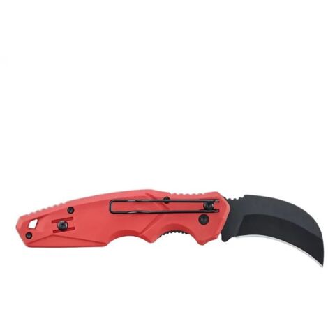 4K5 Tools TK 101 Foldable Curved Knife 600.101A Klappmesser mit Holster Rot, Schwarz