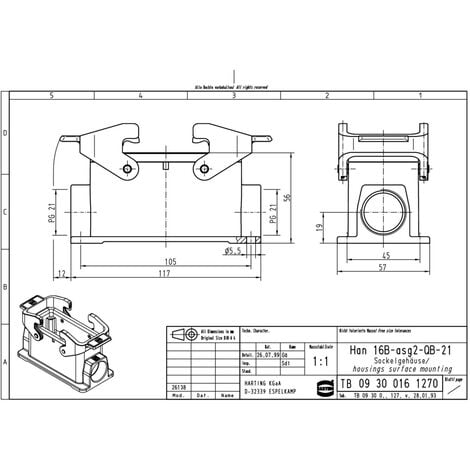 Sockelgehäuse Han® 16B-asg2-QB-21 09300161270 Harting 1 St.