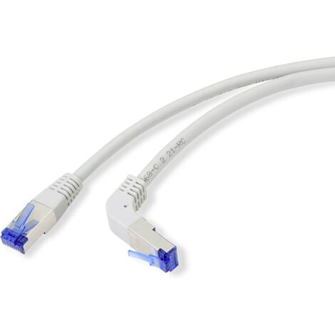 Renkforce RF-4892528 RJ45 Netzwerkkabel, Patchkabel CAT 6a S/FTP 0.50 m Grau 90° nach unten gewinkel