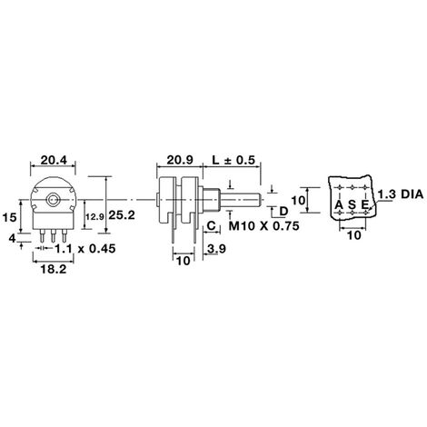 OMEG PC2G20BU CEBS F1 L:50 B22K Dreh-Potentiometer Stereo 0.2 W 22 kΩ 1 St.