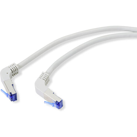 Renkforce RF-4892518 RJ45 Netzwerkkabel, Patchkabel CAT 6a S/FTP 15.00 m Grau 90° nach unten gewinke
