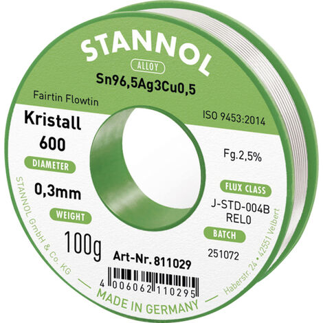 Stannol Kristall 600 Lötzinn, bleifrei Spule Sn96,5Ag3Cu0,5 REL0 100 g ...