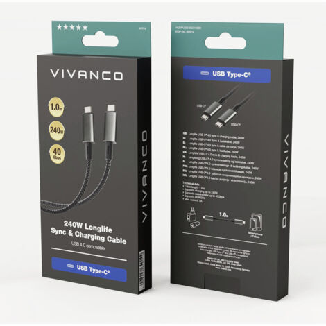 Vivanco USB-C® Kabel USB4® USB-C® Schwarz 64014