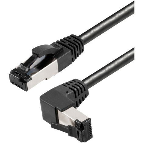 Maxtrack TI49-2L RJ45 Netzwerkkabel, Patchkabel CAT 8.1 S/FTP 2 m Schwarz 90° nach oben gewinkelt, a