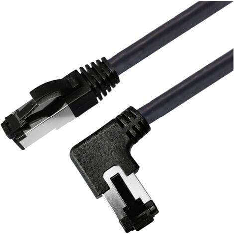 Maxtrack TI52-1L RJ45 Netzwerkkabel, Patchkabel CAT 8.1 S/FTP 1 m Schwarz 90° nach links gewinkelt,