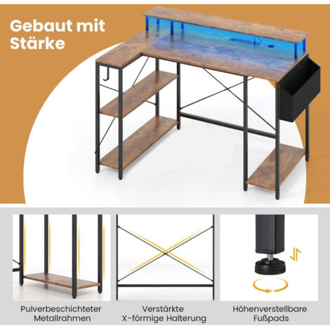 L formiger schreibtisch mit steckdosen amp led beleuchtung gaming ...
