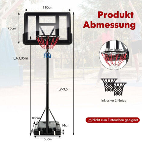 130 cm - 305 cm hohenverstellbarer basketballkorb mit stander 2 radern ...