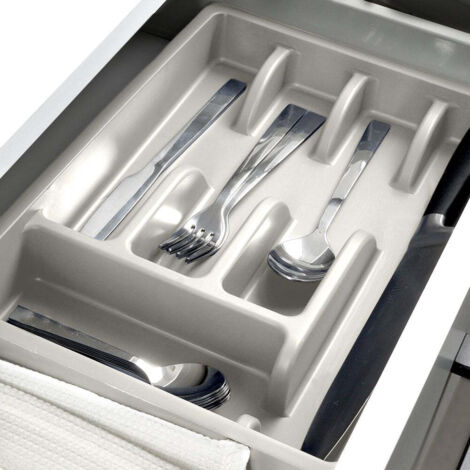Cutlery box with 5 compartments in gray plastic for kitchen drawer