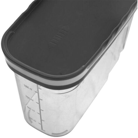 Container with dosing lid and measuring scale for dry goods