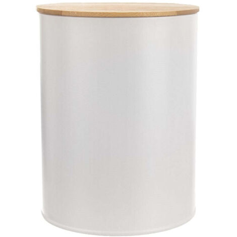 White Metal Container with Bamboo Lid for Food Storage