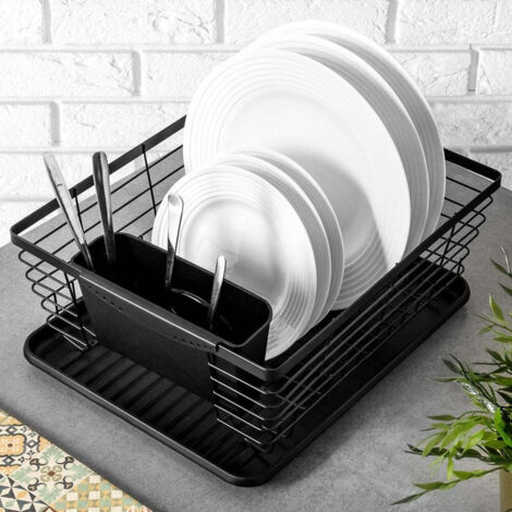 Elegant black dish rack with drainage tray 8839