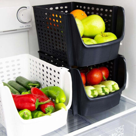 Fruit and vegetable basket black plastic stackable 88324