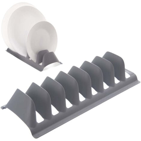 Plate organizer in gray plastic holds 8 plates