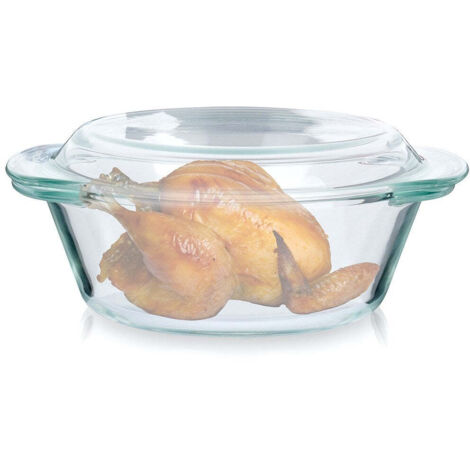 Round oven dish in borosilicate glass with lid dishwasher safe
